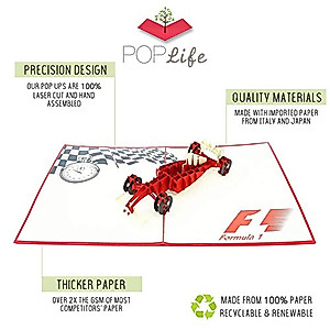 PopLife Formula One Car 3D Pop Up Card for All Occasions - Father’s Day, Happy Birthday, Congratulations, Retirement Gift, Work Anniversary - Race Car Drivers, F1 - for Husband, Son, Father, Friend