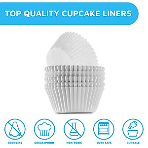 MontoPack White Cupcake Liners | 400 Standard Size Baking Cups | Greaseproof, No Smell Cupcake Wrappers | Muffin Liners for Desserts & Candies | Cupcake Liner for Holidays, Birthdays & Protein Balls