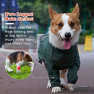 ROZKITCH Dog Jacket Waterproof Dog Raincoat with Zipper Harness Opening Reflective Strip for Small Medium Large Dog, Windproof Adjustable Rainwear with Two Leg Protectors High Collar, Pet Vest Green