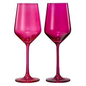 Hot Pink Wine Glasses | Set of 2 | Magenta & Blush Pink Classic Crystal Glassware, Unique Barware Glasses For Red and White, Cocktails, Champagne, Wine - Unique Gift For Wine Lovers (12 OZ)