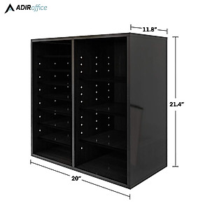 Adir Wooden Literature Organizer Sorter - Stackable Mail Craft Paper Storage Holder with Removable Shelves for Office, Classrooms, and Mailrooms Organization (16 Compartment, Black)