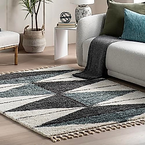nuLOOM Kali Geometric 5x7 Shag Area Rug for Living Room Bedroom Dining Room Nursery Kitchen, Navy