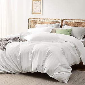 Bedsure White Duvet Cover King Size - Polyester & Rayon Derived from Bamboo Cooling Duvet Cover Set (104" x 90"), 3 Pieces with 2 Pillow Shams, Comforter Not Included