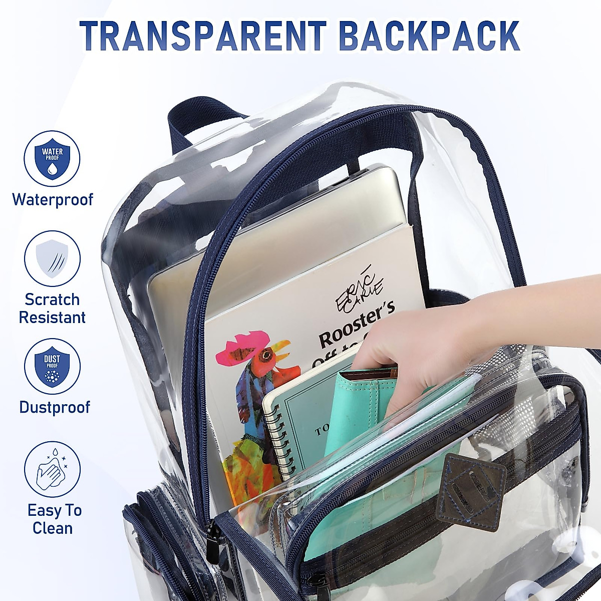 Clear backpack, Chase Chic Transparent School Backpack Large Heavy Duty See Through Daypack for School Work Travel