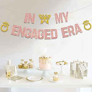 Rose Gold Glitter We're Engaged Banner, Bridal Shower Engagement Party Decoration, In My Engaged Era Banner, Happy Engagement Party Supplies