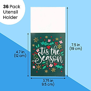 Christmas Utensil Holder Pockets for Holiday Dinner Parties (3.7 x 7.5 In, 36 Pack)