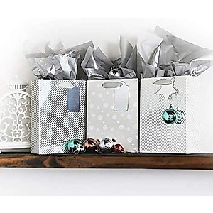 UNIQOOO 60 Sheets Metallic Silver Foil Gift Tissue Paper Bulk, Recyclable Durable For Gift Bags Box Gift Wrapping DIY Craft, Wedding Birthday Party Favor Decor, Shredded Filler, Pinata, Lrg 20X26 Inch