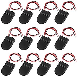 AOICRIE 12PCS 1X 3V CR2032 Battery Holder Coin Button Cell Battery Holder Case with ON/Off Switch Lead Wire Type (Black)