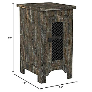 Signature Design by Ashley Danell Ridge Rustic Chair Side End Table with Double Cabinet Doors and 1 Storage Shelf, Brown
