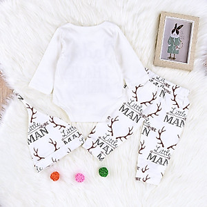 Newborn Suit For Baby Shower Deer Print Long Sleeve Romper+Long Pants+Hat (0-3months, Man),3M