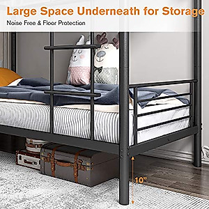 Noillats Metal Bunk Bed Twin Over Twin with Ladder, Heavy Duty Sturdy 2 in 1 Convertible Bunk Bed with Safety Guard Rails