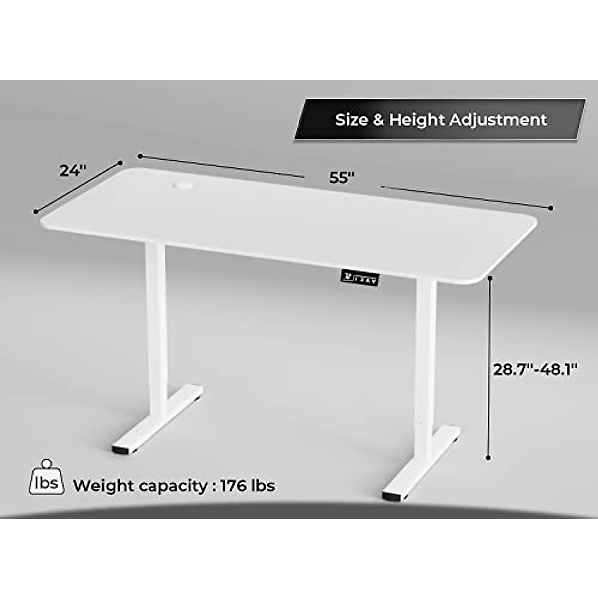 Furniwell Electric Height Adjustable Standing Desk Large Sit Stand up Desk Home Office Computer Desk 55 x 24 Inches Lift Table with T-Shaped Metal Bracket, White