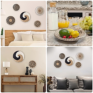 Wall Basket Decor 5Pcs Hanging Rattan Woven Baskets 7.9, 9.8, 11.8 Inch Rustic Wall Art Decor Decorative Key Tray Set for Living Room, Bedroom, KitchenWall Basket Decor Wall Art Decor Rattan Wall