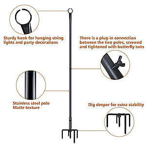 UHINOOS String Light Poles for Outdoors, 2 Pack 9FT Stainless Steel Connection Pole for Hanging Patio Lights LED Solar Bulbs for House Garden Party Christmas Holiday (Black)