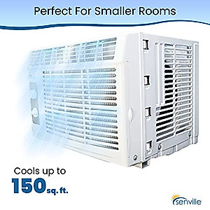 Senville 5,000 BTU Window Air Conditioner, Cools Up to 150 Sq. Ft., Easy to Use Mechanical Control, Washable Filter