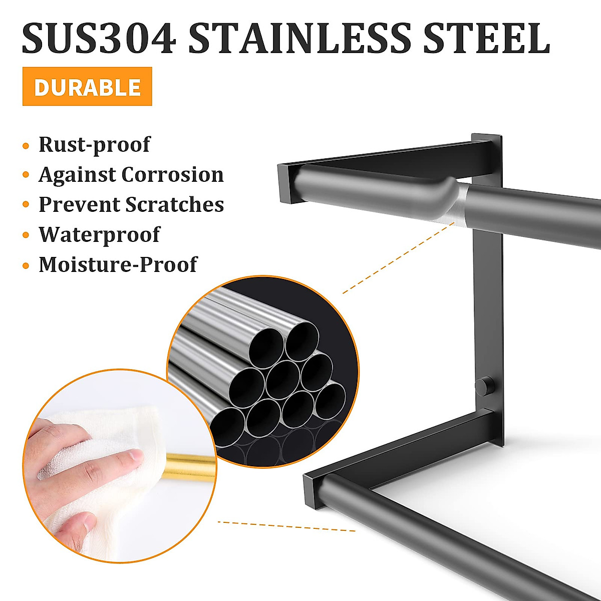 Birosnsy Towel Racks for Bathroom Wall Mounted Rolled Towel Holders Towel Storage Organizer for Small Bathroom Mounted Towel Rack Holds Hand Towels Robes Towels Washcloths in Bathroom/RV/Camper Black