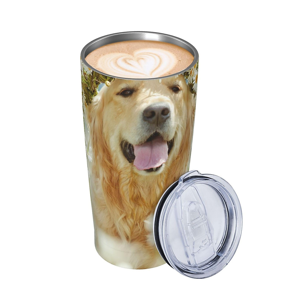 EVANEM 20 Oz Stainless Steel Tumbler With Straw Cleaner Dogs With Flowers Printed Insulated Cup Travel Coffee Mug Vacuum Insulated Tumblers For Home Office
