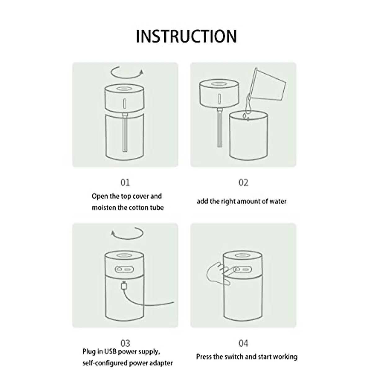 Mini Humidifier, USB Power Supply, Suitable for Study Room, Bedroom, Baby Room, Office, Car, With 7 Color LED, Air Humidifier, Can Be Used for Facial Moisturizing (Black)