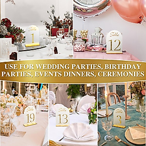 RoyalDecor's Frosted Arched Acrylic Table Numbers 1-20 with Gold Mirror Number and Stands - Perfect Wedding Table Decorations Accessories - Small Number Stand Centerpieces for Reception Tables - 5x7