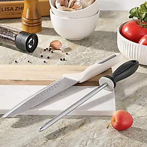 Knife Sharpener Rod, Little Cook 12 inch Knife Sharpening Steel, Knife Sharpening Rod with Ergonomic PP Handle (black)