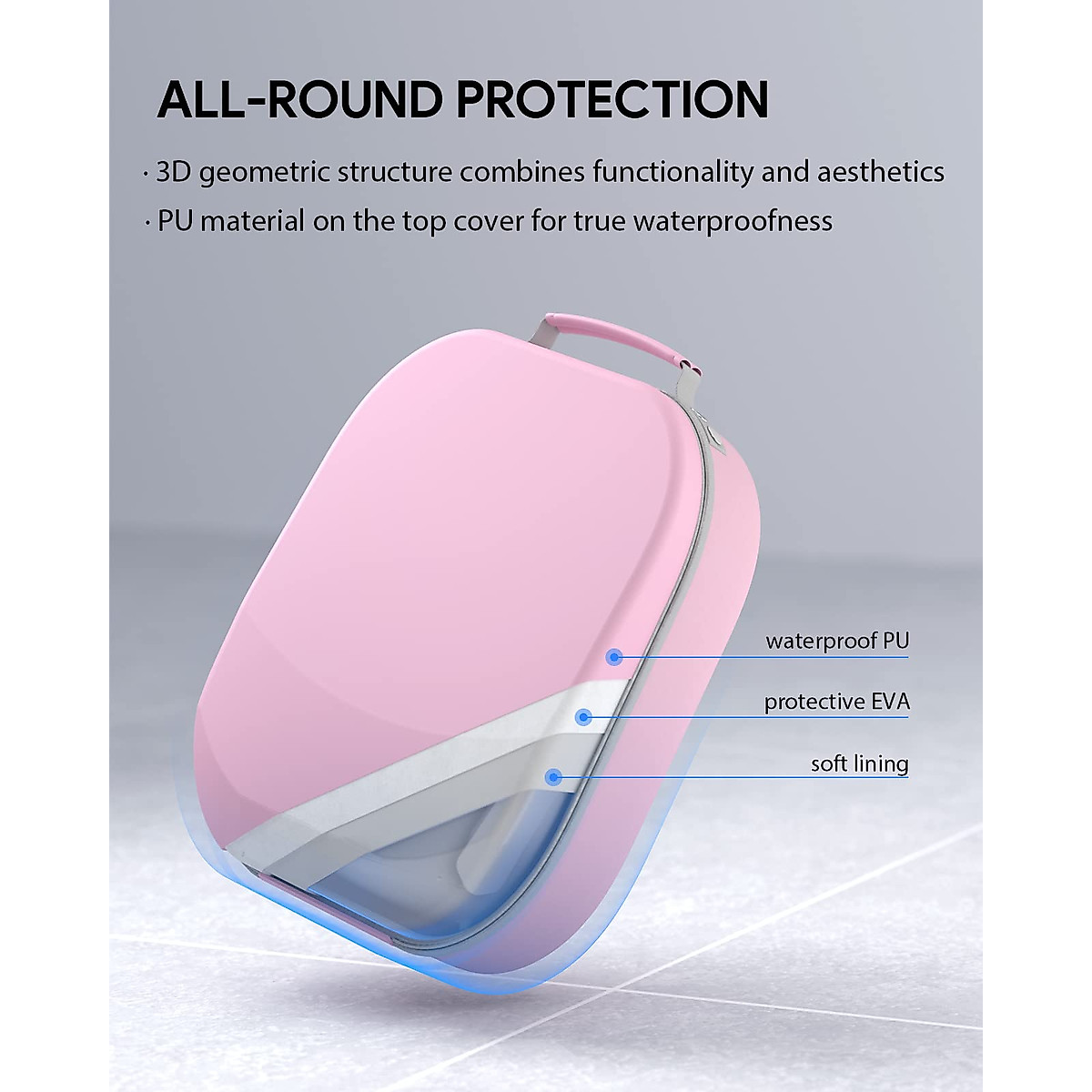 Aubika Pink Carrying Case for Meta Quest 3S/Quest 3/Oculus Quest 2/Pico 4/Quest Pro/Vision Pro, Compatible with Elite/Battery Headset Strap Accessories, Hard Travel Case