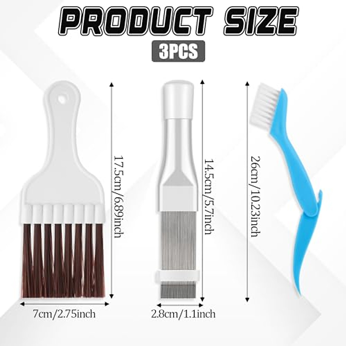 Jeffdad 3 Pcs Air Conditioner Fin Comb Cleaner Kit, Ac Fin Comb Condenser Coil Brush, Radiator Fin Comb Straightener Refrigerator Tools, Evaporator Radiator Repair Clean Tool