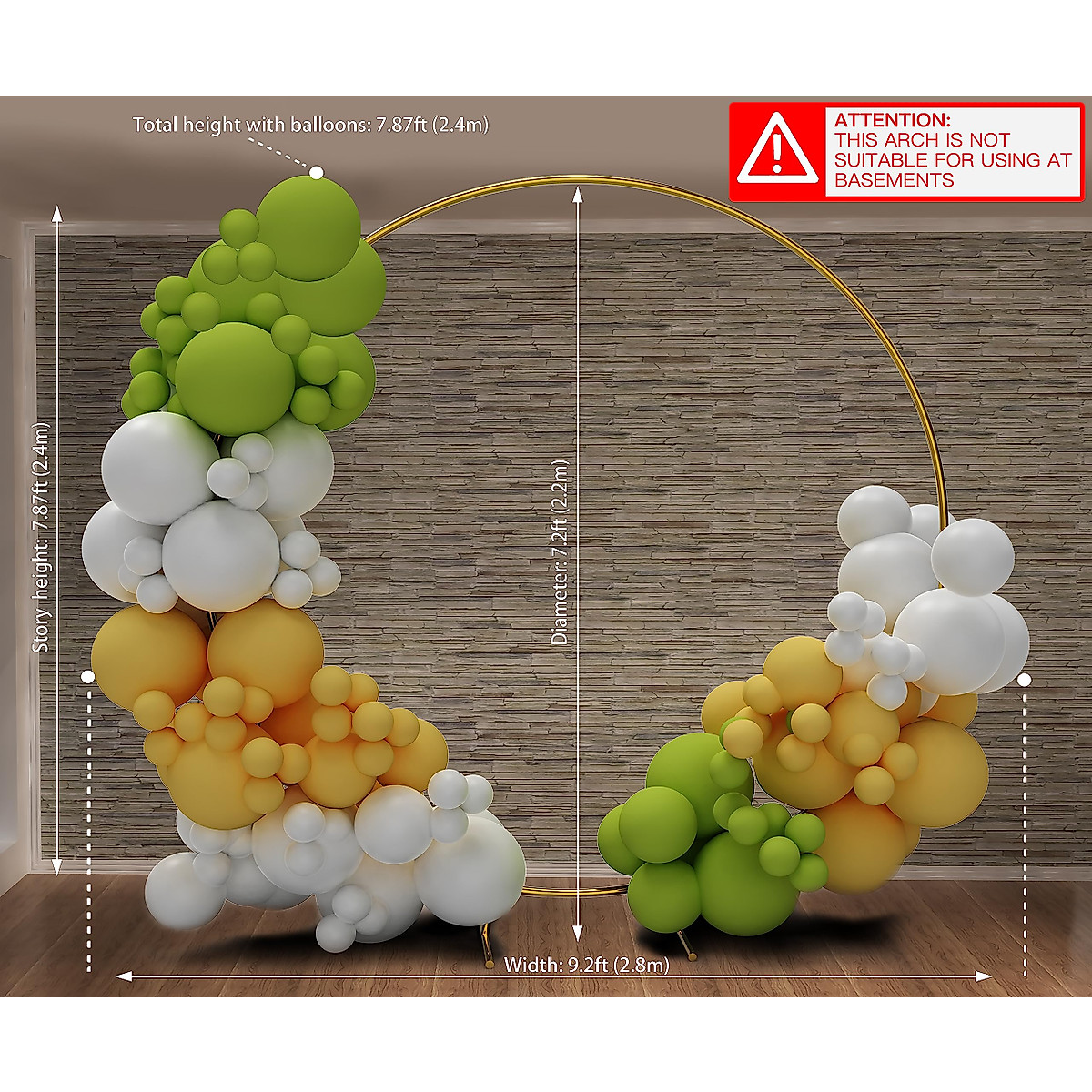 YALLOVE Round Balloon Arch Kit, 7.2 Feet Balloon Hoop Stand, Gold Metal Balloon Circle Frame, Big Size Backdrop Stand for Birthday, Wedding, Baby Shower, Grad Party Decoration