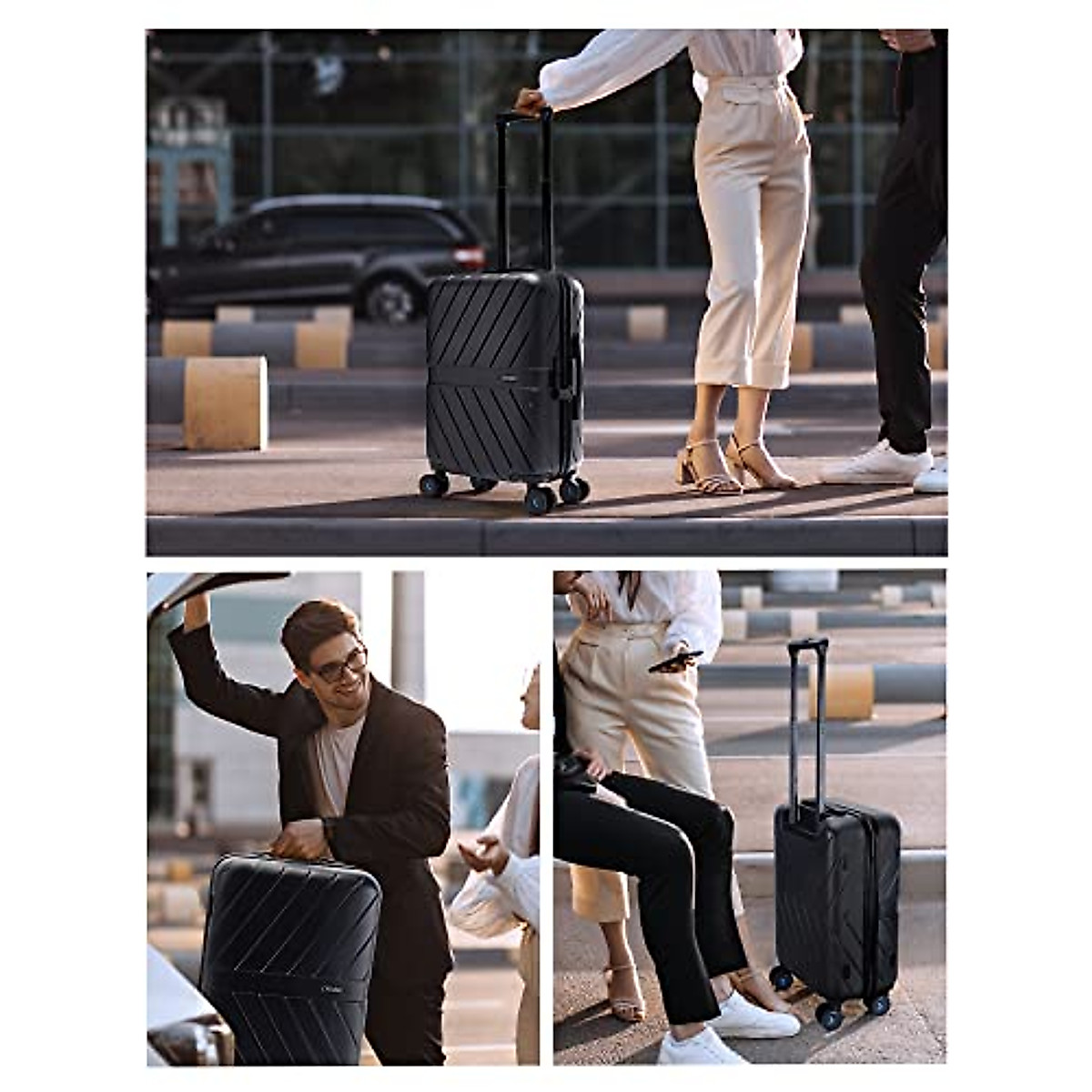 BAGSMART Carry On Luggage 22x14x9 Airline Approved, 1OO% PC Lightweight Carry On Hardside Suitcase, 20 Inch Hard Shell Luggage with Spinner Wheels, Waterproof Rolling Suitcase for Men and Women, Black