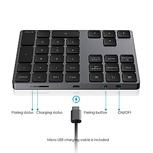 IKOS Bluetooth Number Pad, 34-Key Wireless Portable External Bluetooth Numeric Keypad with Multiple Shortcuts Compatible for Computer Laptop Windows Surface iMac MacBook Surface Pro (Black)