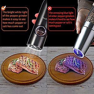 Rechargeable Automatic Salt and Pepper Grinder Set: Rechargeable Base Adjustable Coarseness Refillable Large Capacity One Hand Operated White LED Light Black Electric Spice Peppercorn Mill Shakers