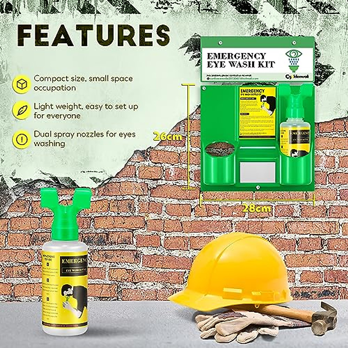 CGOLDENWALL Emergency Eye Wash Station Portable Wall Mounted Eyewash Station Double 500ml Empty Eyewash Replacement Bottle Eye Washing Kit for Personal Use, Without Eyewash Solution