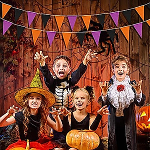 Tatuo 656 ft Halloween Pennant Banner 20 Pcs Purple Orange Black Triangle Flag Banner Fabric Bunting Halloween Party Hanging Decoration Flag Bunting Garland for Indoor Outdoor Wedding Garden Birthday