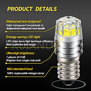 Ruiandsion 2pcs E10 Base LED Upgrade Bulb 3V COB 2W Replacement for Flashlights Torch Lights, White