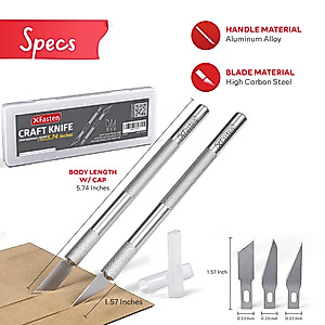 XFasten Exacto Knife Set of 2 Exacto Knives for Crafting with 60 Exacto Knife Blades | Precision Hobby Knife Set for Art Cutting Craft Knife Tool Model Knife Modeling Knife for Clay Mat Plastic, Paper