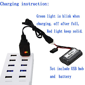 Blomiky 2 Pack 7.4V 1A USB Charger Cable with XH-3P Plug for 7.4V 2S Lipo Battery with XH-3P Connector / 7.4V 1A USB XH-3P 2