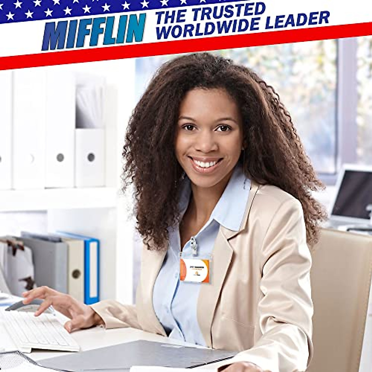 Mifflin-USA Horizontal ID Name Badge Holder (Clear, 3.5x2.25 Inches, 100 Pack), Waterproof and Resealable Plastic Card Holders