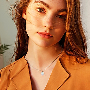 FANCIME October Birthstone Necklace Sterling Silver Created Fire Opal Heart Necklace October Birthday Gifts Fine Jewelry for Women 16+2 inch