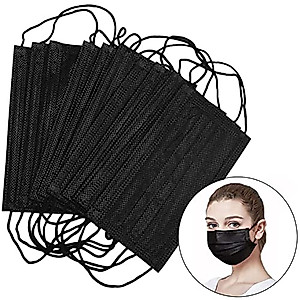 Black Disposable Face Masks, 100Pcs Adult Face Mask 3 Ply Safety Mouth-Cover with Elastic Earloops, Breathable Face Protection for Men & Women,non-medical