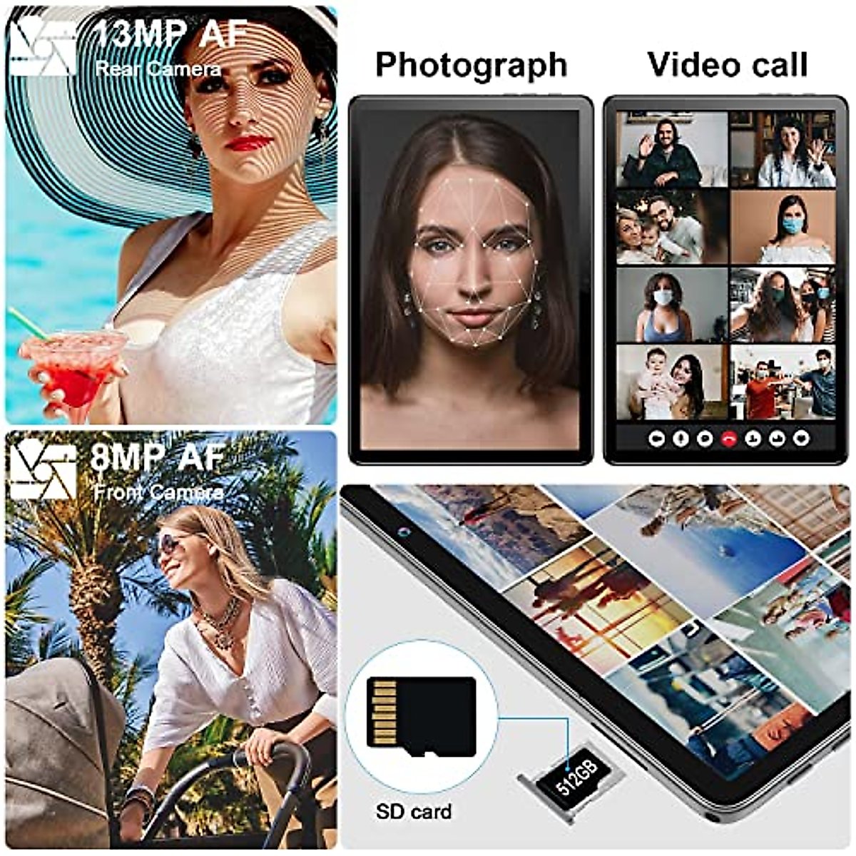 2023 Newest 2 in 1 Tablet 128GB Storage+1TB Expand 10 inch Tablets, 2.4G&5G WIFI Tablet PC, Android Tablet with Keyboard, Octa Core, HD Touchscreen,13MP Dual Camera, GMS Tablet with Case Mouse (Gray)