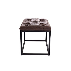 Wovenbyrd Modern Rectangular Button Tufted Ottoman Footstool with Metal Frame, 24-Inch by 16.5-Inch, Dark Brown Faux Leather