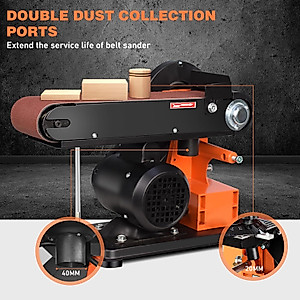 DAJYAWON Belt Sander, 4 x 36 in. Belt and 6 in. Disc Sander, 3.2-Amp 2/3HP Belt Disc Sander Combo with 2 Dust Collection Port, Bench Belt Sander for Woodworking, Metal Working