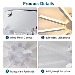 HuixuTe 27" Geometric Ceiling Fan with Lights, 3 Colors 6 Speeds Personalized Ceiling Fan with Light Remote Control, White Low Profile Ceiling Fan with Light for Kitchen Bedroom