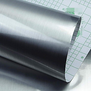 Teemall Self Adhesive Metal Look Film Vinyl Waterproof Anti Greasy Counter Top Peel Stick Metallic Gloss Shelf Liner for Kitchen Cabinet 15.6inch by 79inch