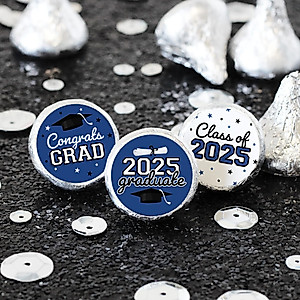 Graduation Party Stickers for Kisses Candy, Chocolate Drops, Grad Party Favors - 180 Count (Blue 2025)