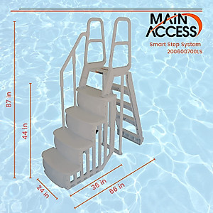 Main Access Smart Step System for 48 to 54 Inch Above Ground Pools, Heavy Duty Four Step Ladder A-Frame - Taupe