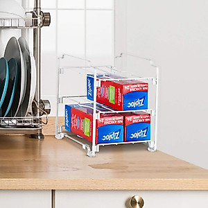 Bextsware 2 PACK Stackable Kitchen Wrap Organizer Rack, Pantry Organization and Storage for Aluminum Foil, Parchment Paper and Plastic Food Bags, White