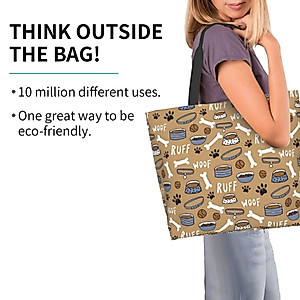 Bxuoe Cute Dog Bone Bowl Woof Paw Print Waterproof Tote Bag Women Large Capacity Shoulder Grocery Shopping Bags, One Size