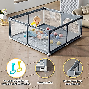 TOMBOSS Baby playpen.50“x50”Baby Play Yard for Toddler.Indoor & Outdoor Kids Activity Center with.with Soft and Breathable mesh.with Door.(Gray)