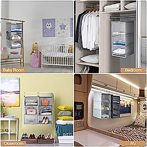 LayerSpace 2 Pack Hanging Closet Organizer 3-Shelf, Large Size Hanging Shelves for Closet with Side Pocket, Linen, 12.2" D x 12.2" W x 27.9" H, Dark Grey