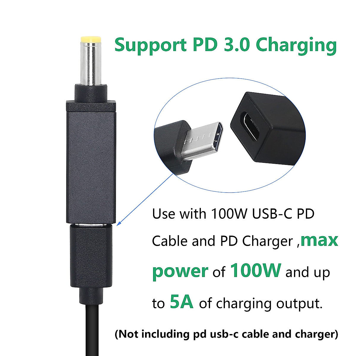 CERRXIAN 100W PD USB Type C Female Input to DC 5.5mm x 2.5mm Power Charging Adapter(5525a-Black)